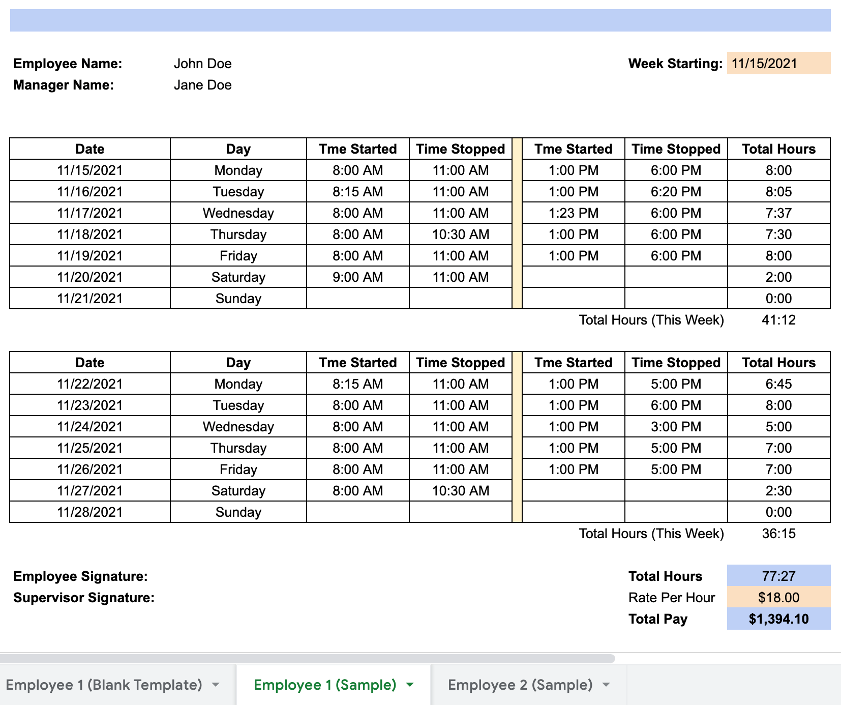 Free Excel timesheet template for multiple employees (2025)